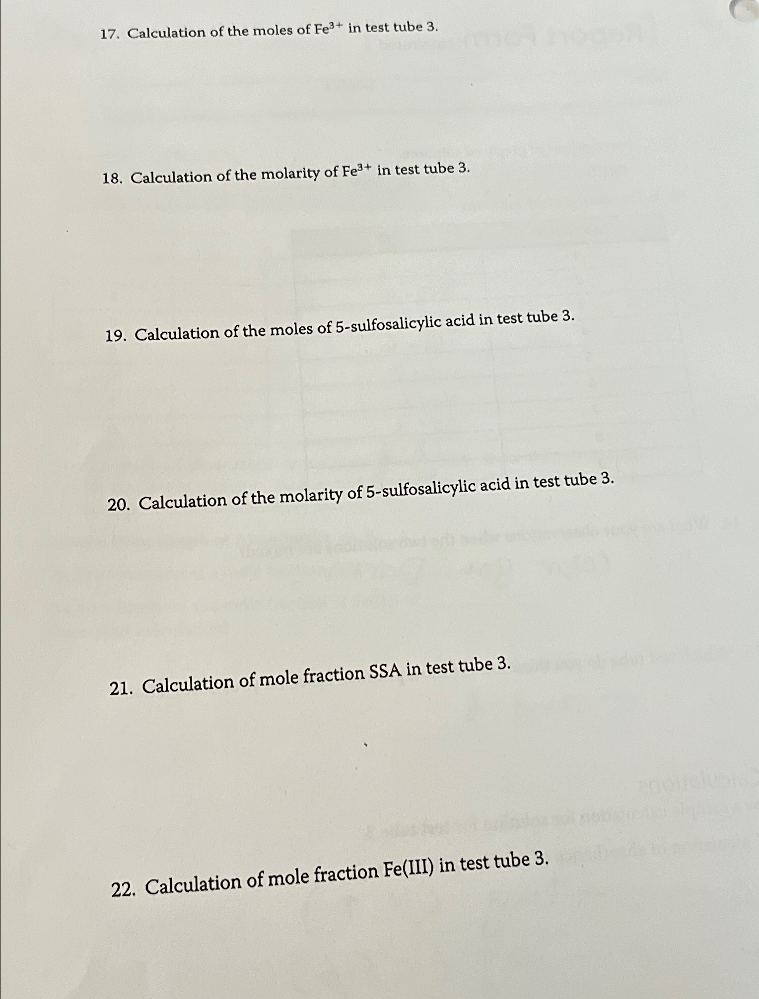 Calculation of the moles of Fe3+ ﻿in test tube | Chegg.com