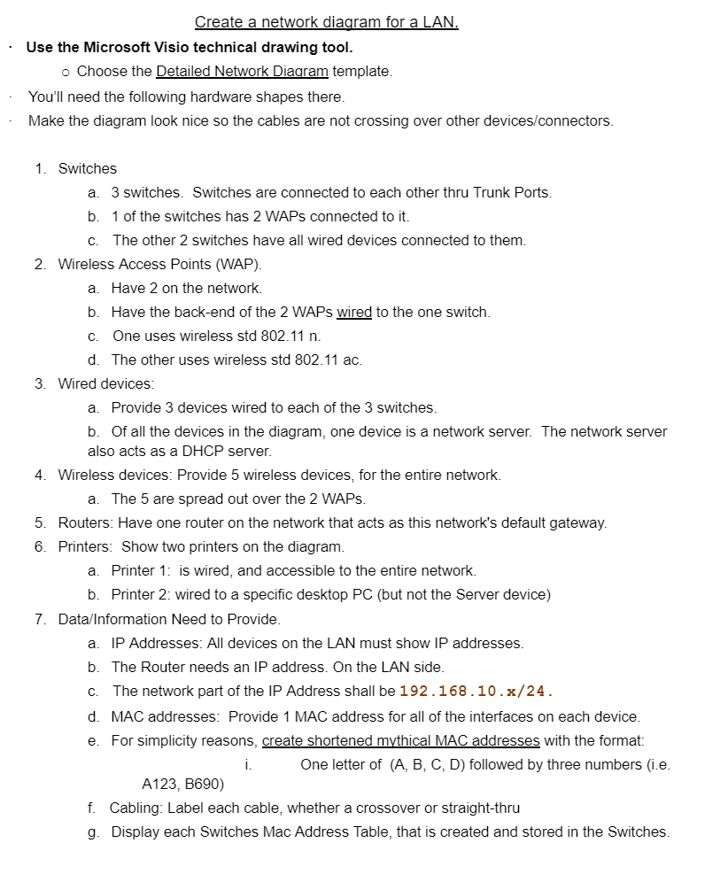 Solved Create a network diagram for a LAN.Use the Microsoft | Chegg.com