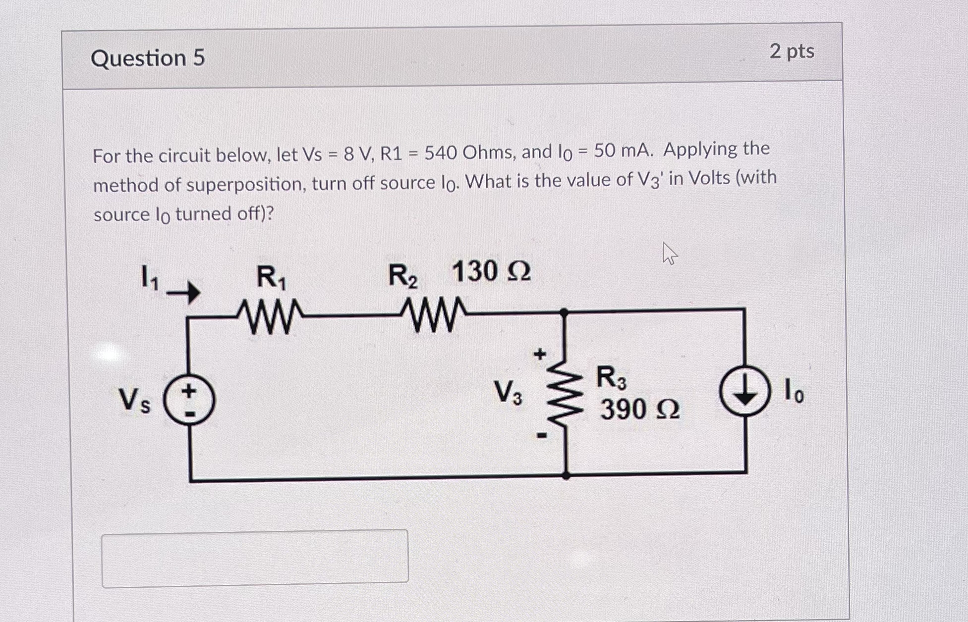 Solved Question 52ptsFor the circuit below, let Vs | Chegg.com