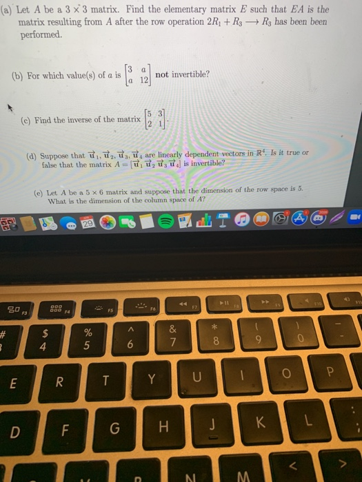 Solved (a) Let A be a 3x3 matrix. Find the elementary matrix | Chegg.com