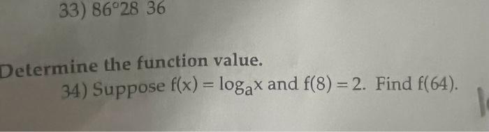 Solved Determine the function value. 34) Suppose f(x)=logax | Chegg.com