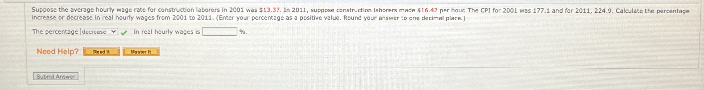 increase or decrease in real hourly wages from 2001 | Chegg.com