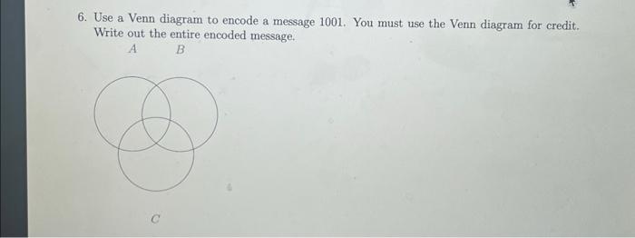 Solved 6. Use a Venn diagram to encode a message 1001. You | Chegg.com