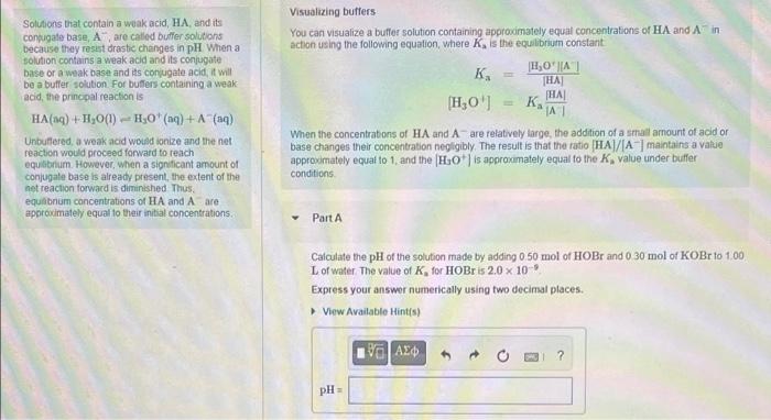 Solved Part A Calculate the pH in a solution prepared by | Chegg.com