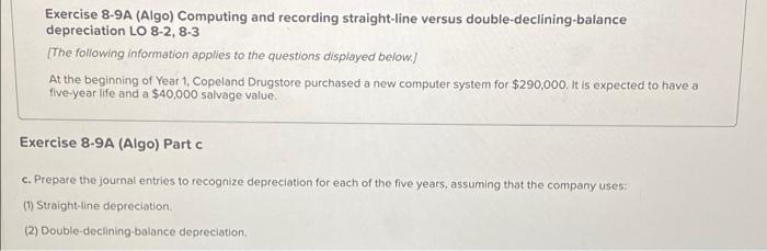 Solved Exercise 8-9A (Algo) Computing and recording | Chegg.com