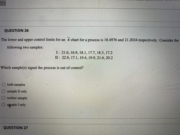 Solved QUESTION 26 The lower and upper control limits for an | Chegg.com