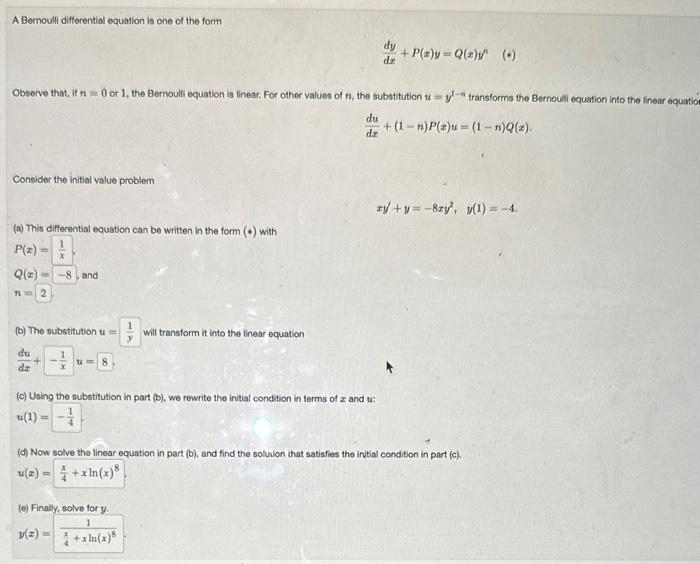 Solved A Bernoulli differential equation is one of the form | Chegg.com