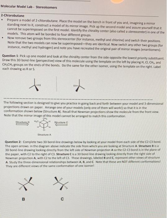 Molecular Model Lab - Stereoisomers 2-Chlorobutane • | Chegg.com