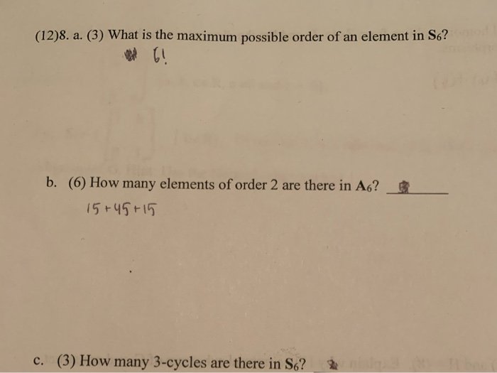 Solved (12)8. a. (3) What is the maximum possible order of | Chegg.com