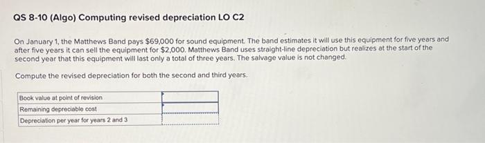 Solved QS 8-10 (Algo) Computing revised depreciation LO C2 | Chegg.com