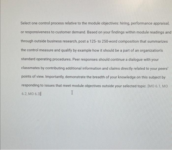 Solved Select one control process relative to the module | Chegg.com