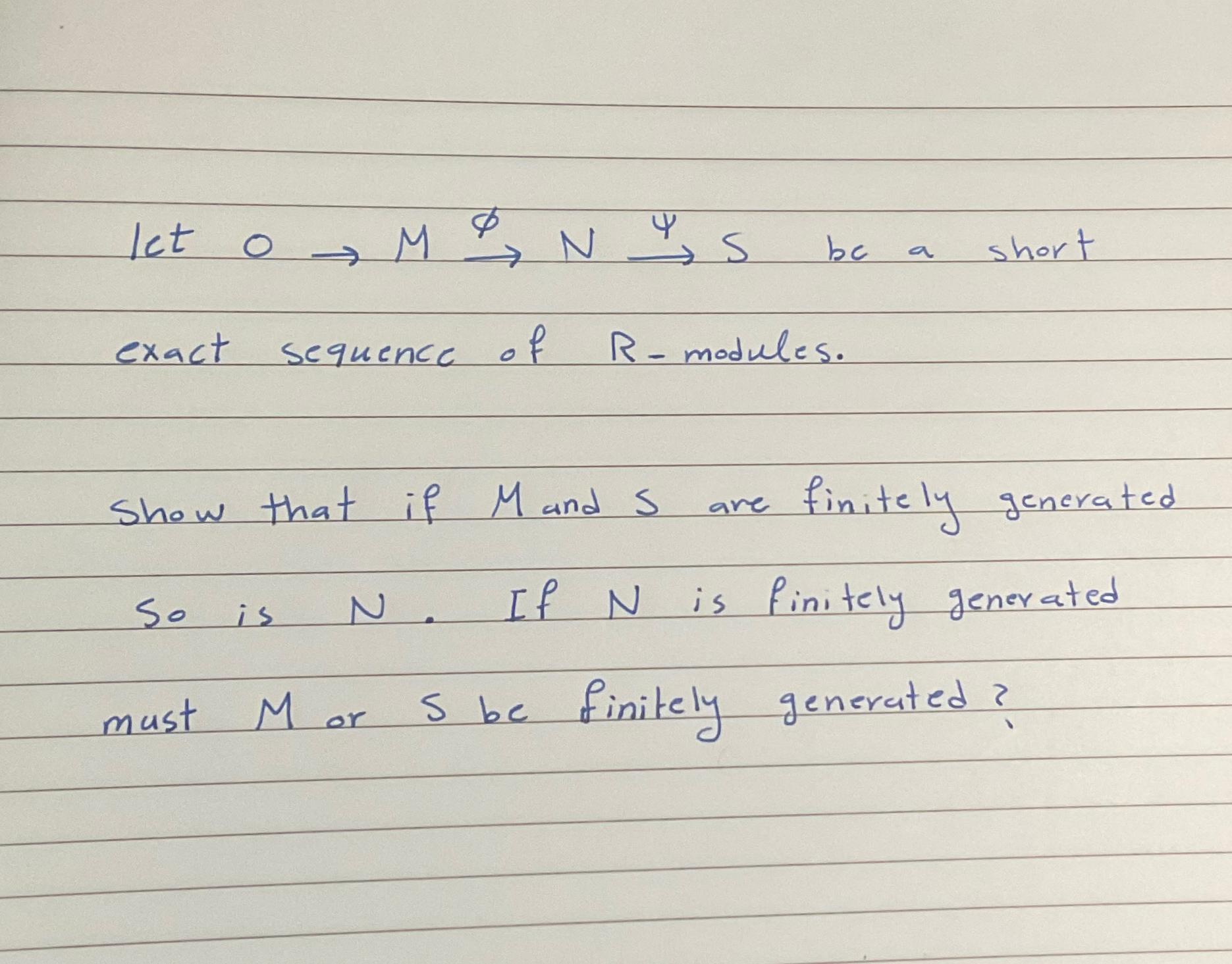 Solved let OMMlongrightarrowφNlongrightarrowΨS ﻿be a short | Chegg.com
