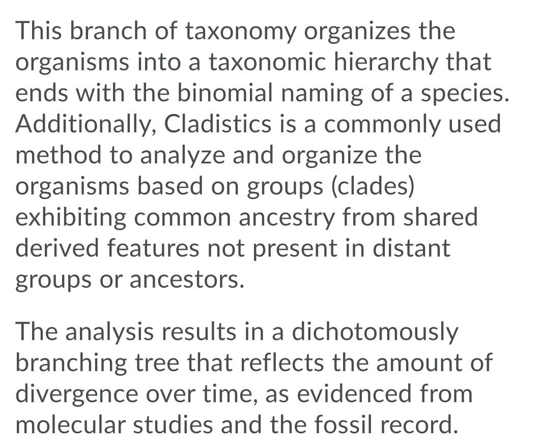 Solved This branch of taxonomy organizes the organisms into | Chegg.com
