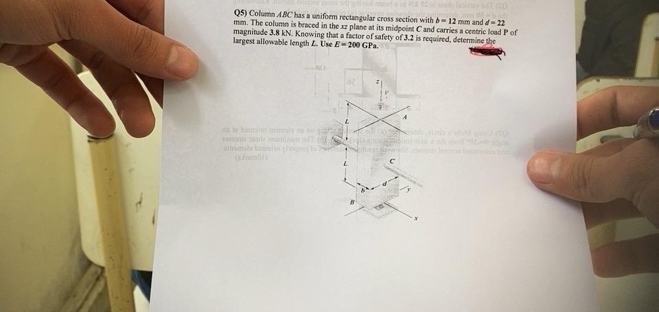 Solved Q5) ﻿Column ABC has a uniform rectangular cross | Chegg.com