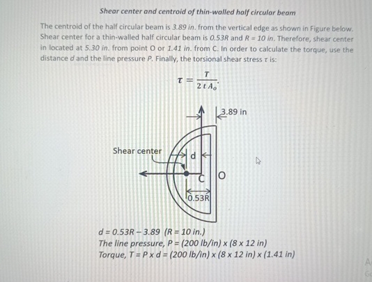 Solved Shear center and centroid of thin-walled half | Chegg.com