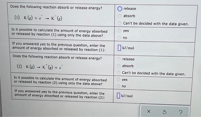 Solved Does the following reaction absorb or release energy? | Chegg.com