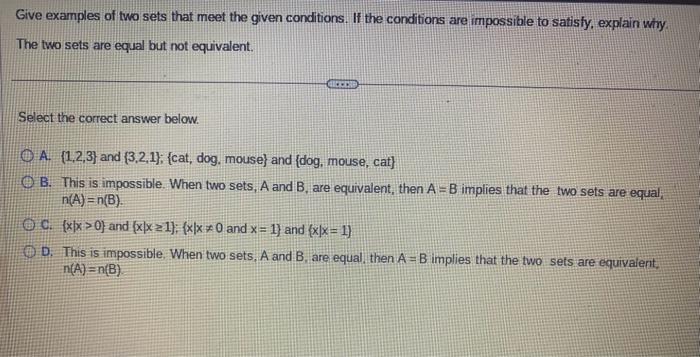 Solved Give examples of two sets that meet the given | Chegg.com
