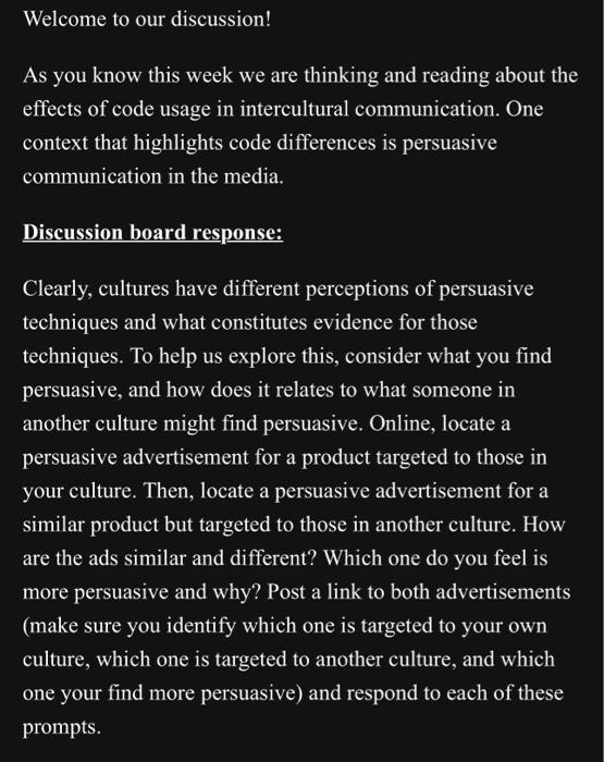 Welcome to our discussion! As you know this week we | Chegg.com