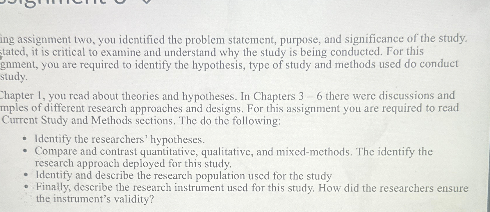 Solved ing assignment two, you identified the problem | Chegg.com