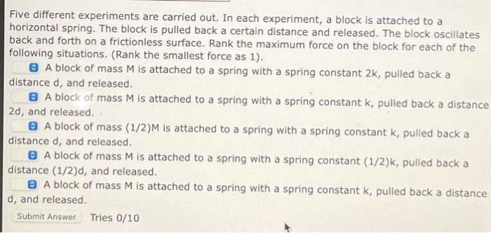 Solved Five different experiments are carried out. In each | Chegg.com