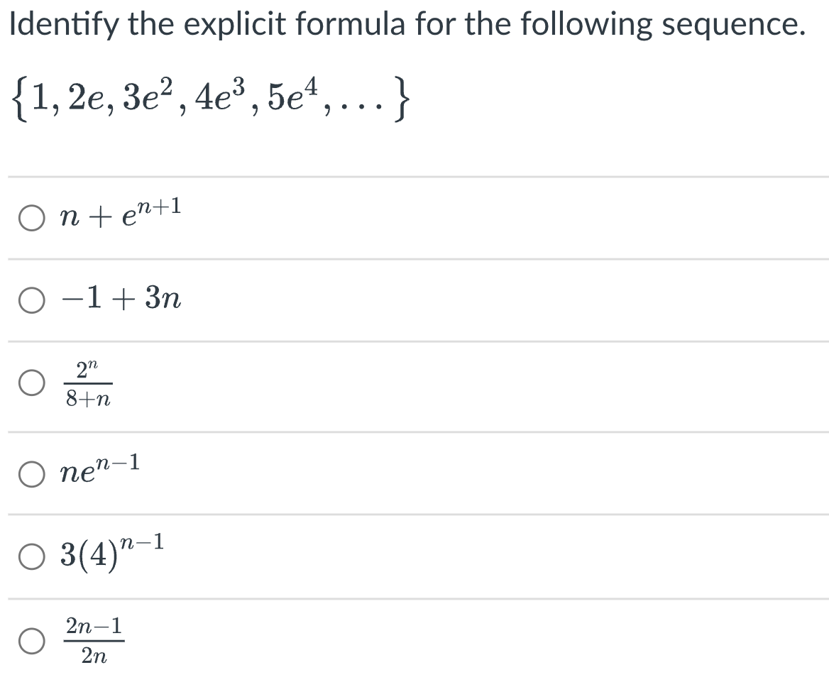 Solved Identify the explicit formula for the following | Chegg.com
