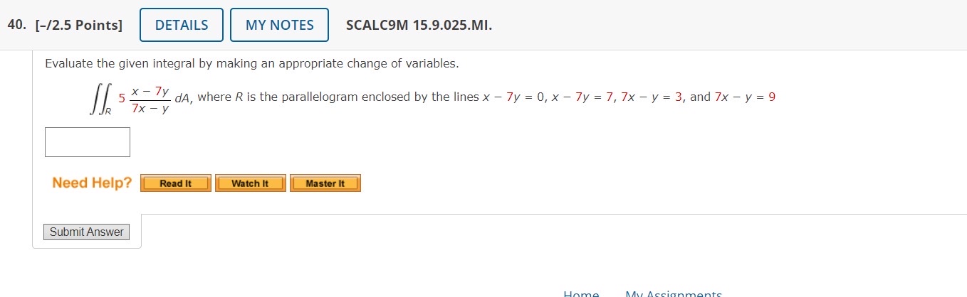 Solved Points]SCALC9M 15.9.025.MI.Evaluate the given | Chegg.com