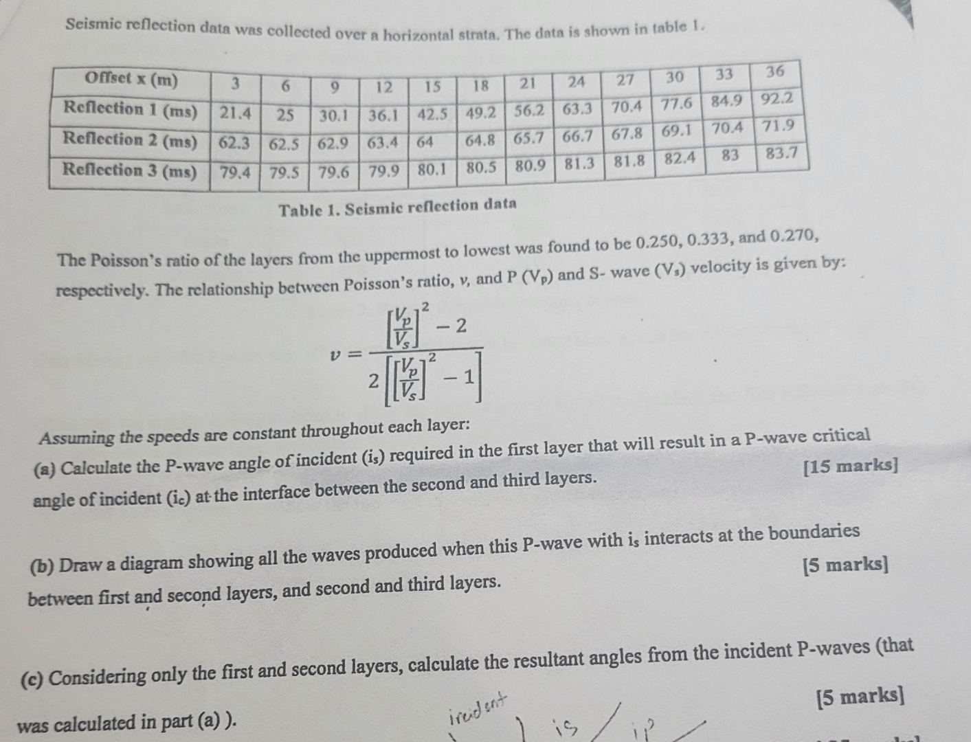 Solved Seismic reflection data was collected over a | Chegg.com