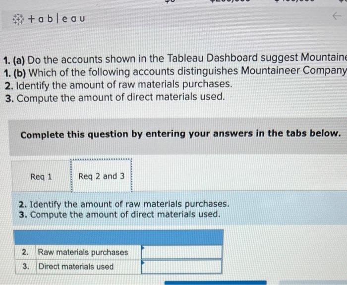 Tableau DA 14-1: Quick Study, Computing direct | Chegg.com