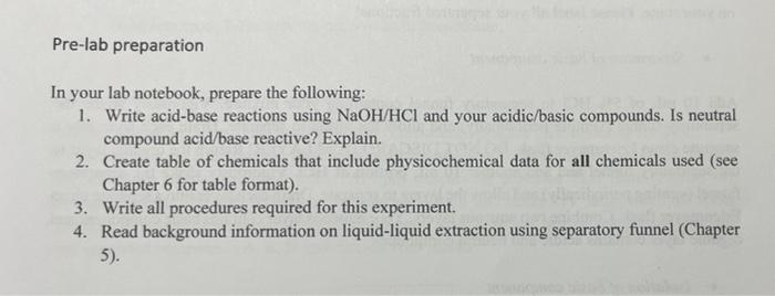 Pre-lab preparation In your lab notebook, prepare the | Chegg.com