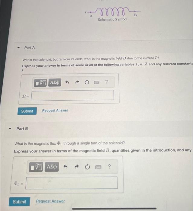 Solved V Part A B = Submit Part B Within the solenoid, but | Chegg.com