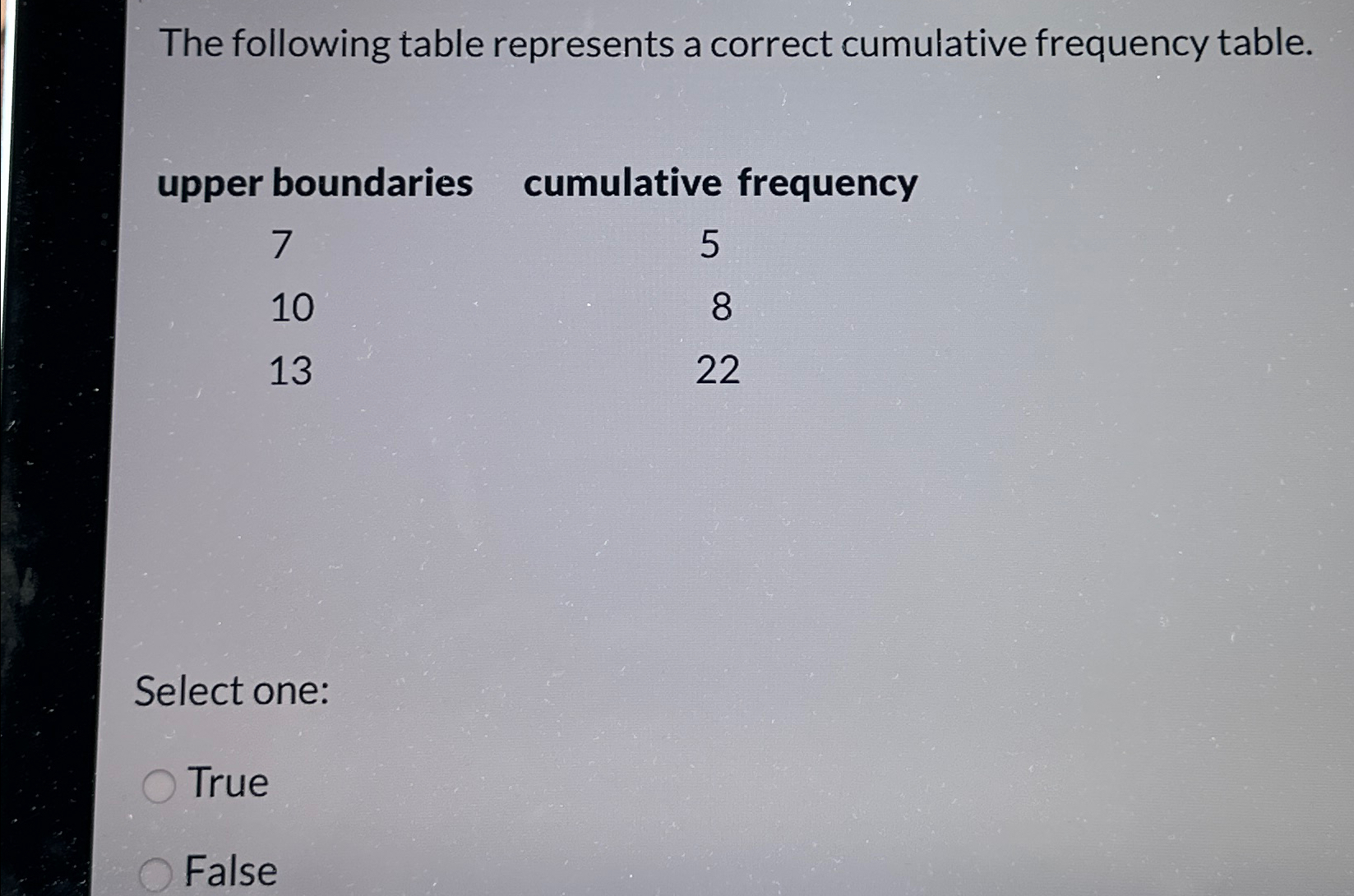 Solved The following table represents a correct cumulative | Chegg.com