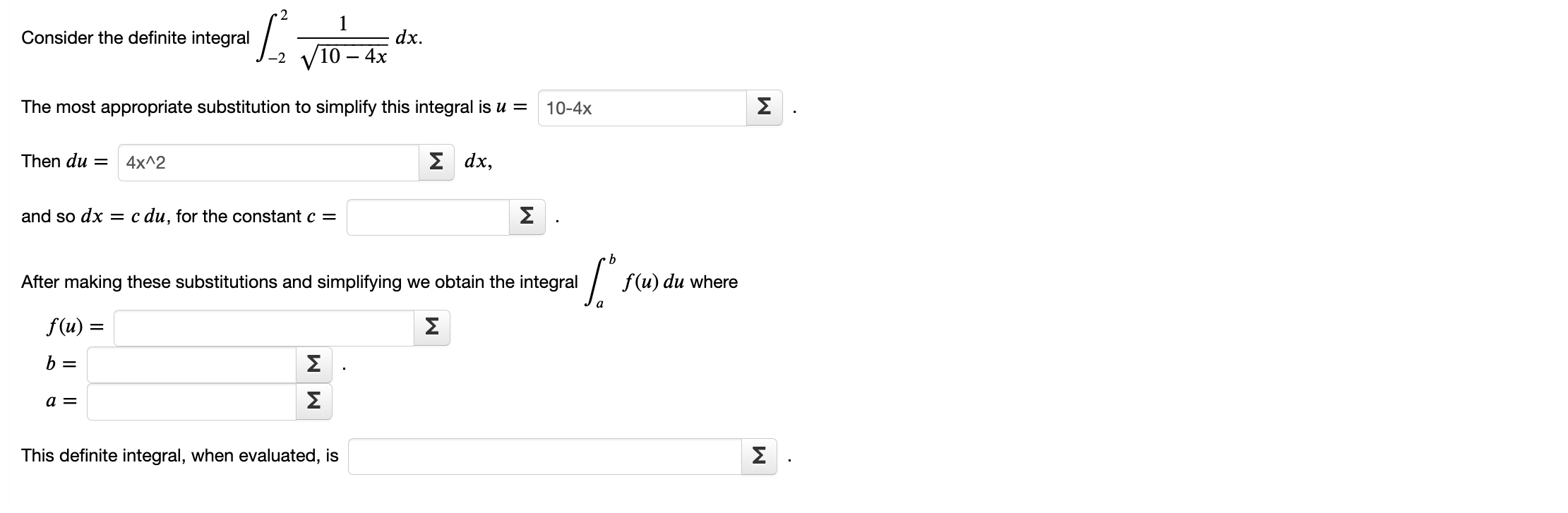 Solved ∫﻿﻿10-3x2dx=Consider the definite integral | Chegg.com