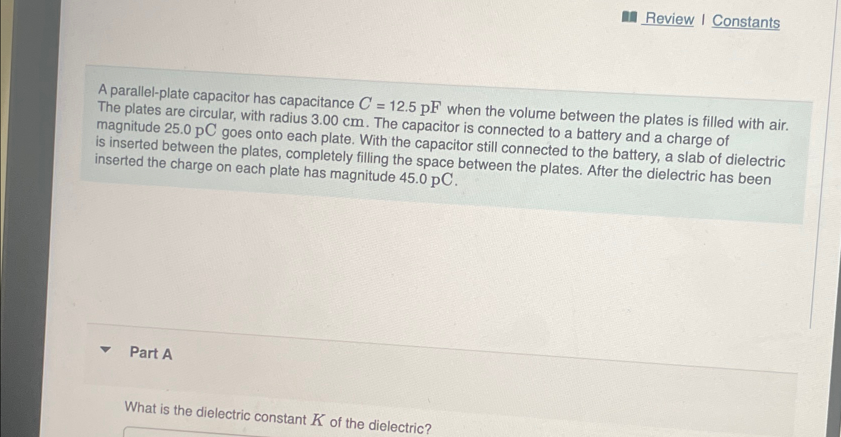 Solved Review I ConstantsA parallel-plate capacitor has | Chegg.com