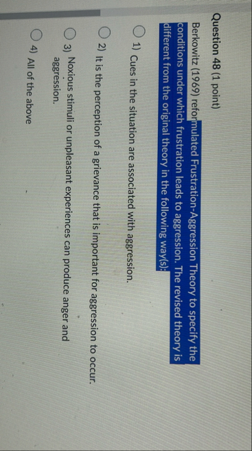 Solved Question 48 (1 ﻿point)Berkowitz (1969) ﻿reformulated | Chegg.com