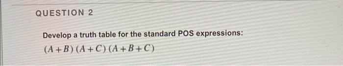 Solved Develop a truth table for the standard POS | Chegg.com