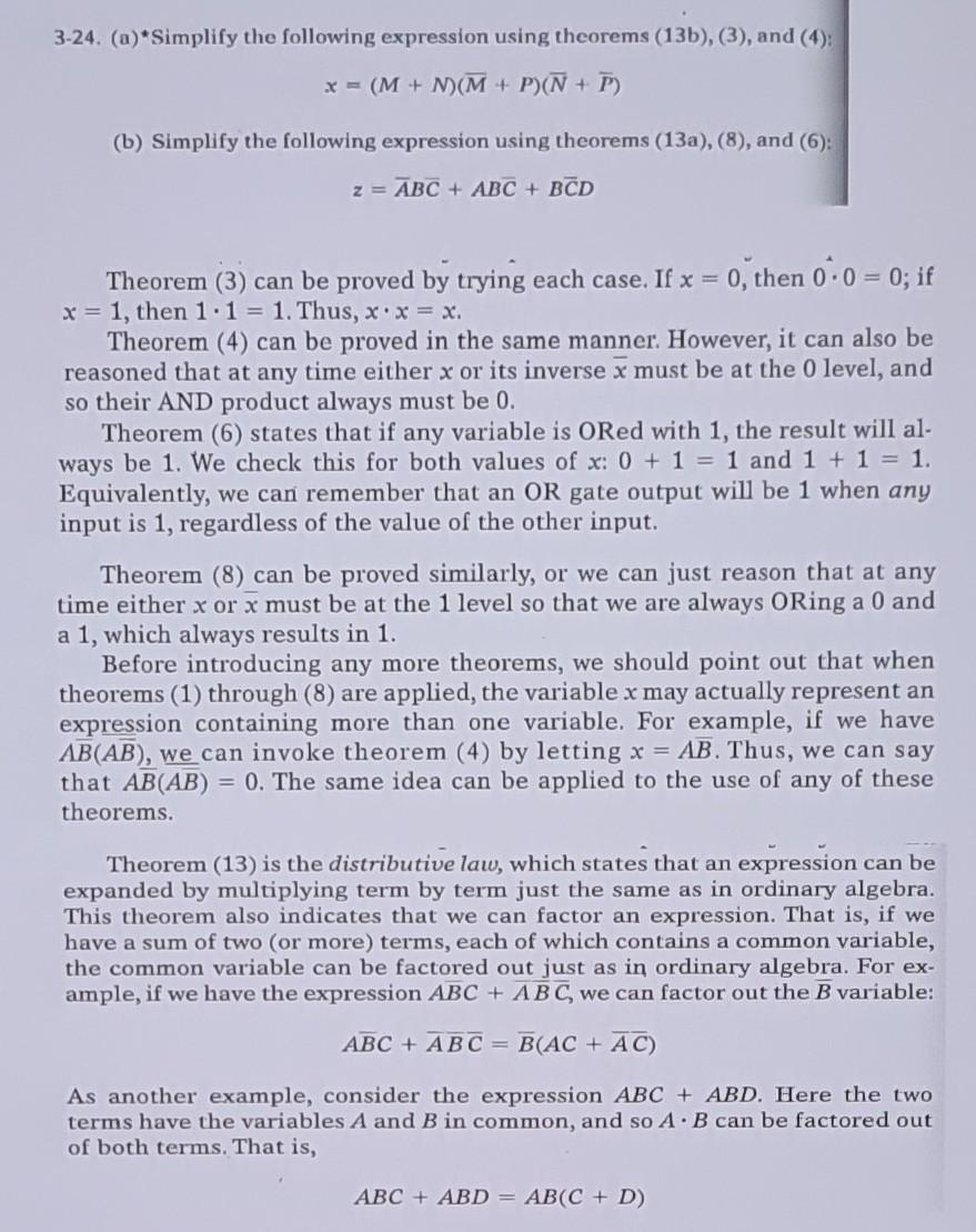 Solved 3-24. (a)*Simplify the following expression using | Chegg.com