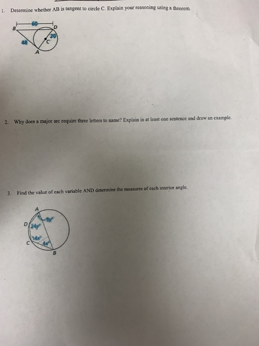 Solved 1. Determine whether AB is tangent to circle C. | Chegg.com