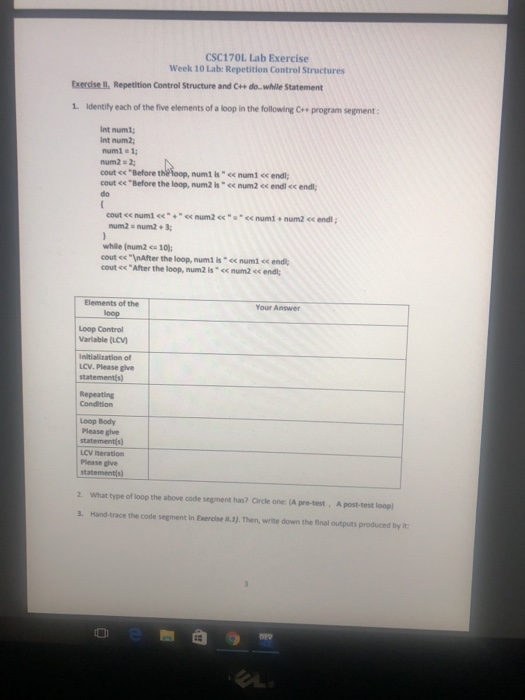 Solved CSC170L Lab Exercise Week 10 Lab: Repetition Control | Chegg.com