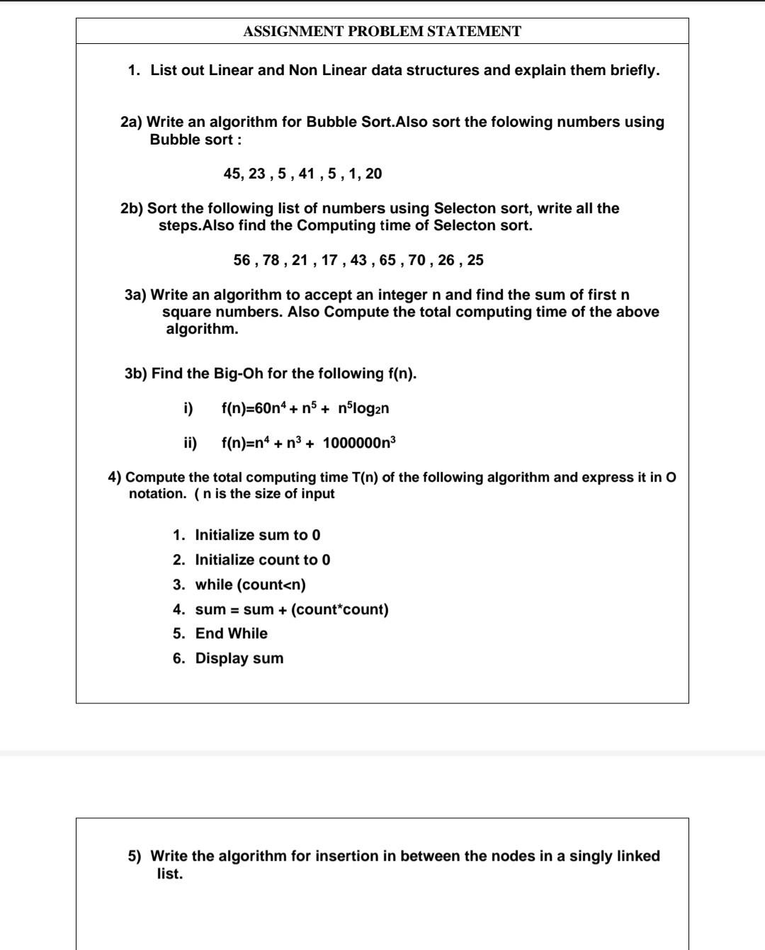 Solved 1. List out Linear and Non Linear data structures and | Chegg.com Solved 1. List out Linear and Non Linear data structures and | Chegg.com
