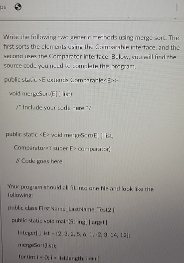 Solved psWrite the following two generic methods using merge | Chegg.com