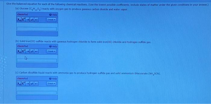 Solved ive the balanced equabion for each of the following | Chegg.com