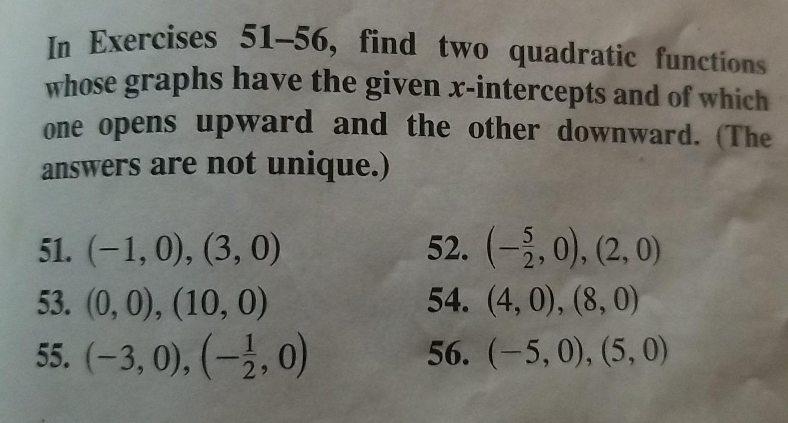 Solved In Exercises 51-56, find two quadratic functions | Chegg.com Solved In Exercises 51-56, find two quadratic functions | Chegg.com