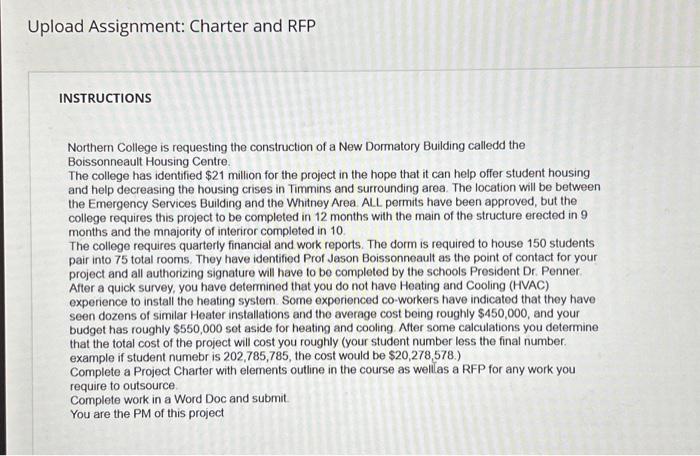 Solved Upload Assignment: Charter and RFP INSTRUCTIONS | Chegg.com