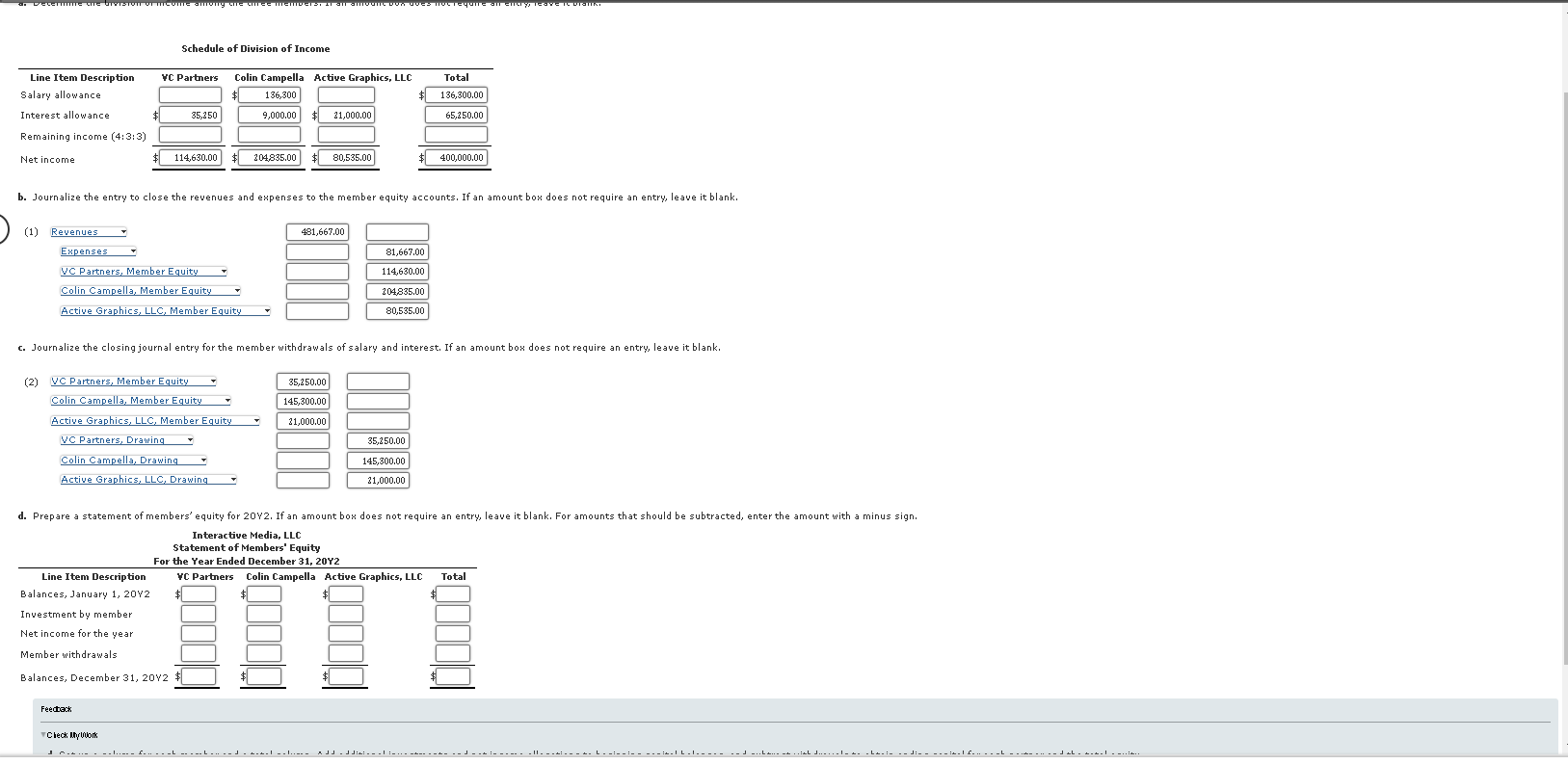 Solved LLC net income and statement of members' | Chegg.com