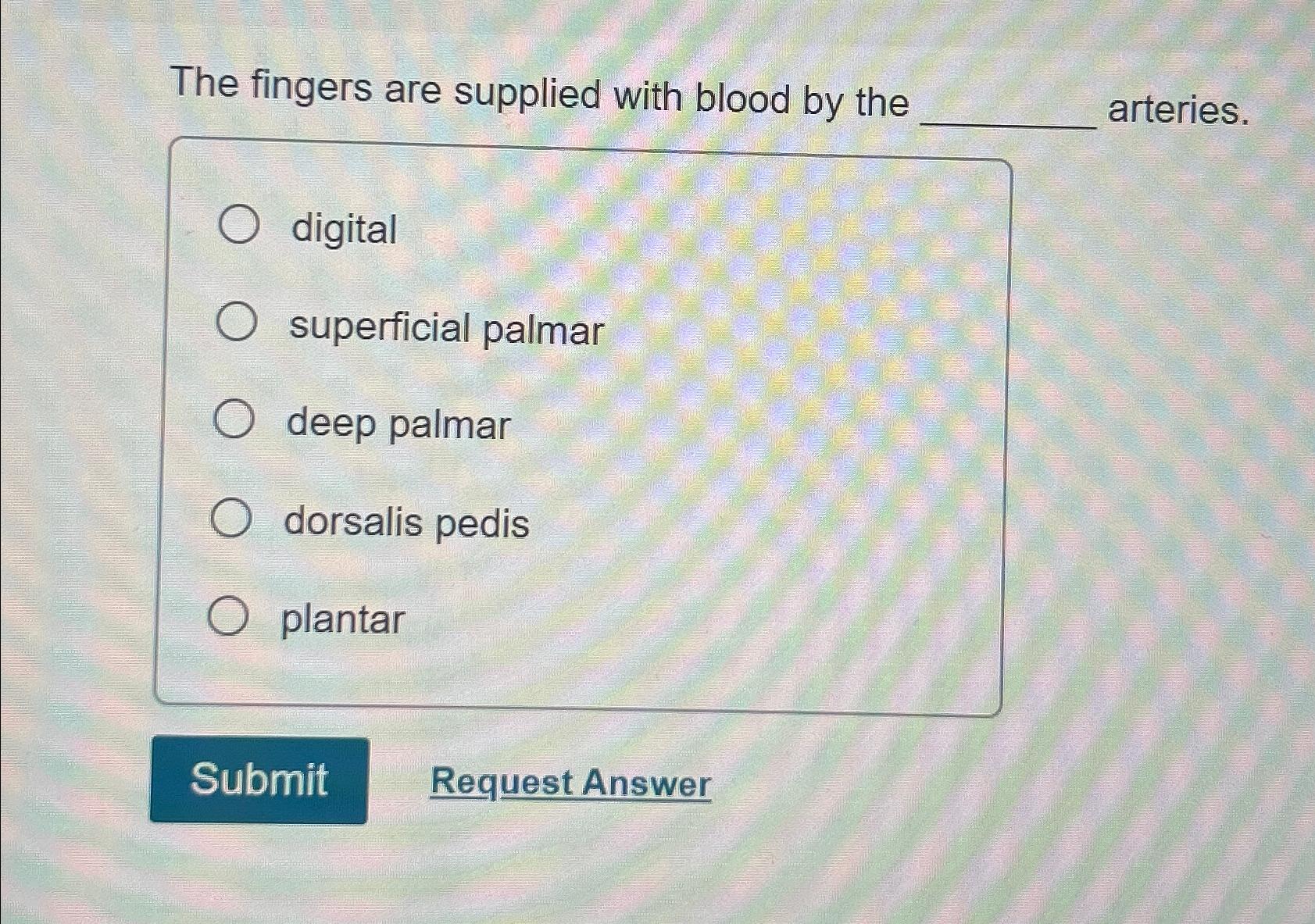 Solved The fingers are supplied with blood by the | Chegg.com