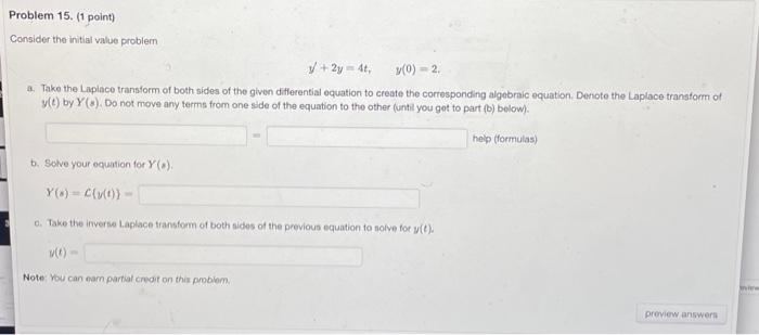 Solved Consider the initial value problem y+2y=4t,y(0)=2 a. | Chegg.com