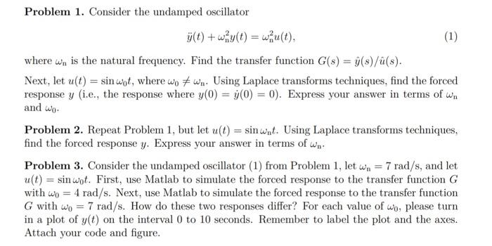Solved Problem 1. Consider the undamped oscillator | Chegg.com