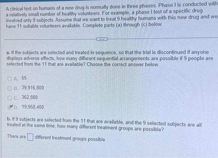 Solved A clinical test on humans of a new drug is normally | Chegg.com