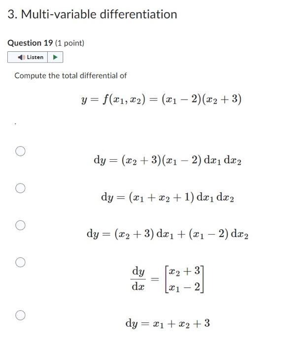 Solved 3. Multi-variable differentiation Question 19 (1 | Chegg.com