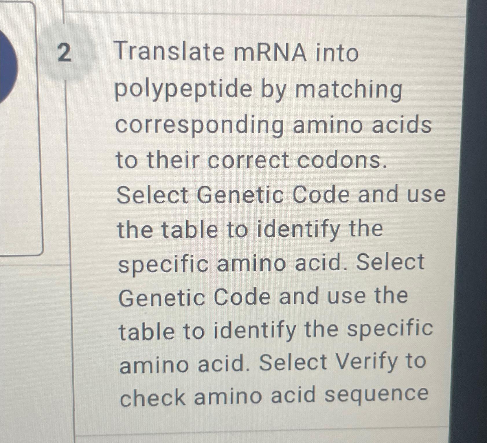 Solved 2 ﻿Translate mRNA into polypeptide by matching | Chegg.com